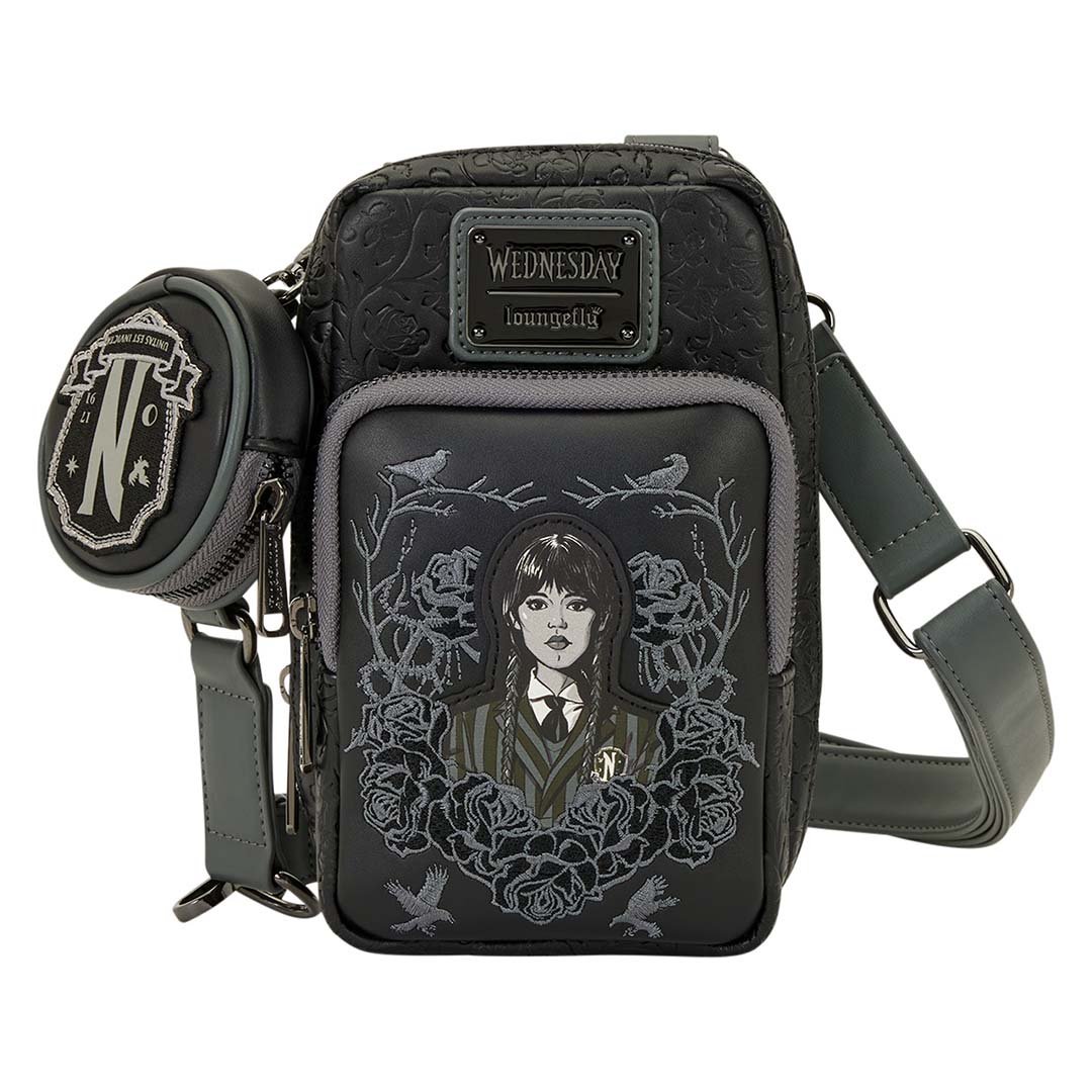 Loungefly MGM Wednesday Black Roses Cell Phone Crossbody Bag with Coin ...