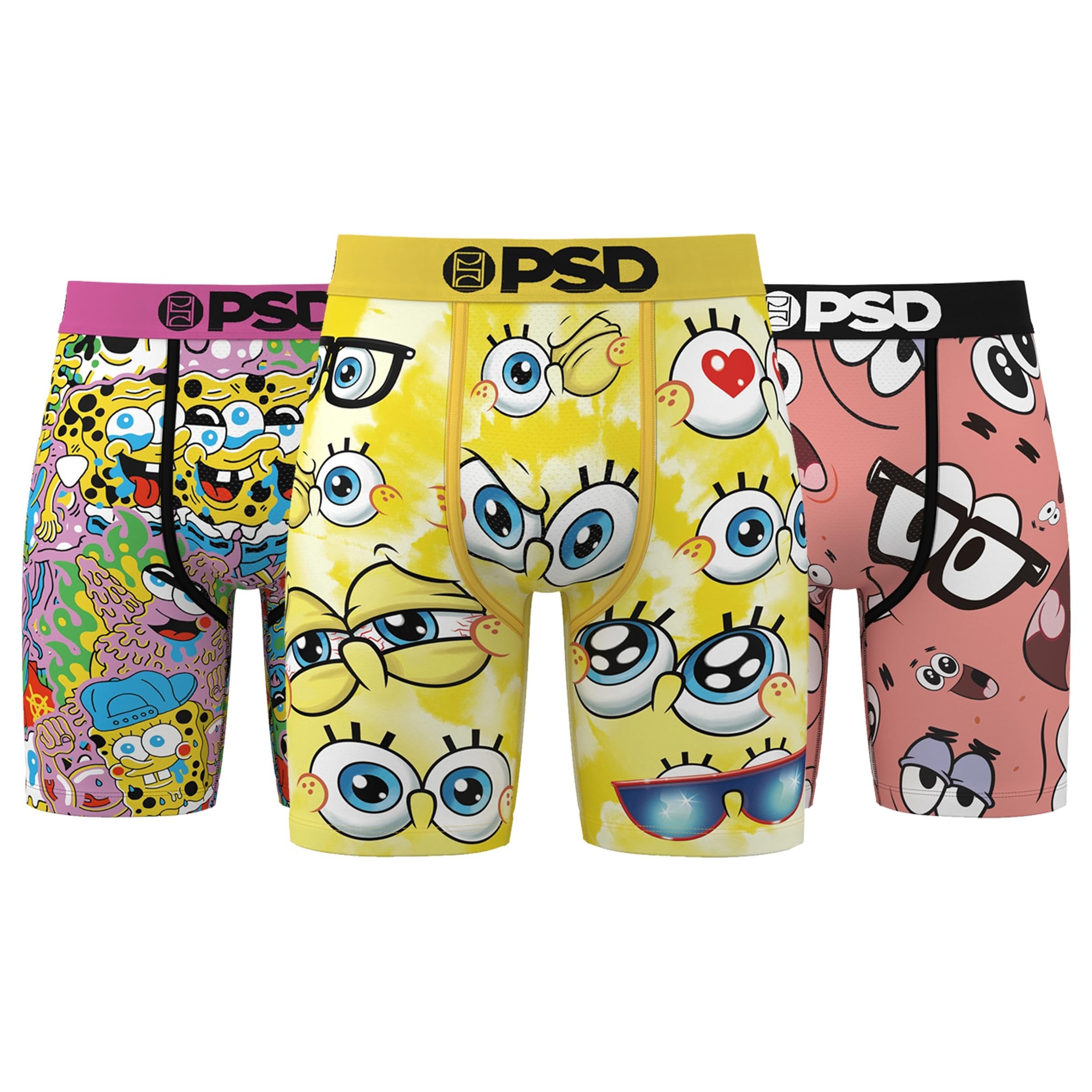 PSD Underwear Men's Spongebob Squarepants Faces Boxer Briefs 3-Pack ...